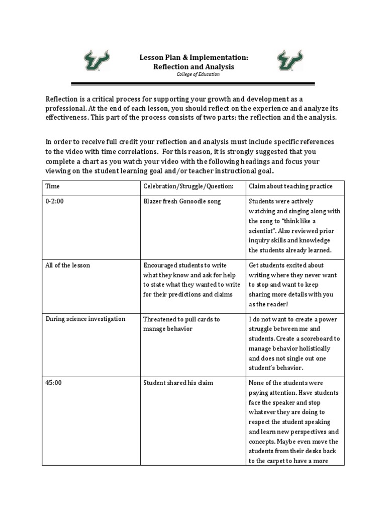 Ede 4944 CT Observation 1 Video Reflection Chart | PDF | Differentiated ...
