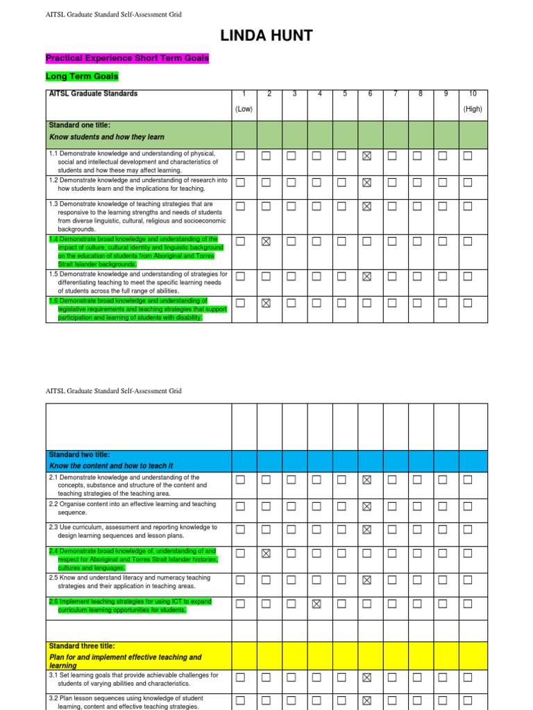 AITSL Teacher Self-Assessment Grid | PDF | Educational Assessment ...