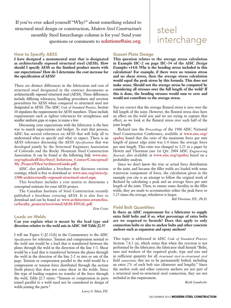 Steel Interchange: How To Specify AESS Gusset Plate Design | PDF ...
