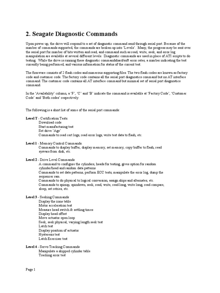 Seagate Diagnostic Command | PDF | Flash Memory | Computer Data Storage