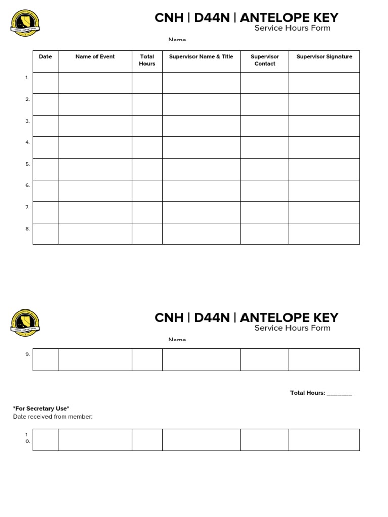 Service Hours Form | PDF