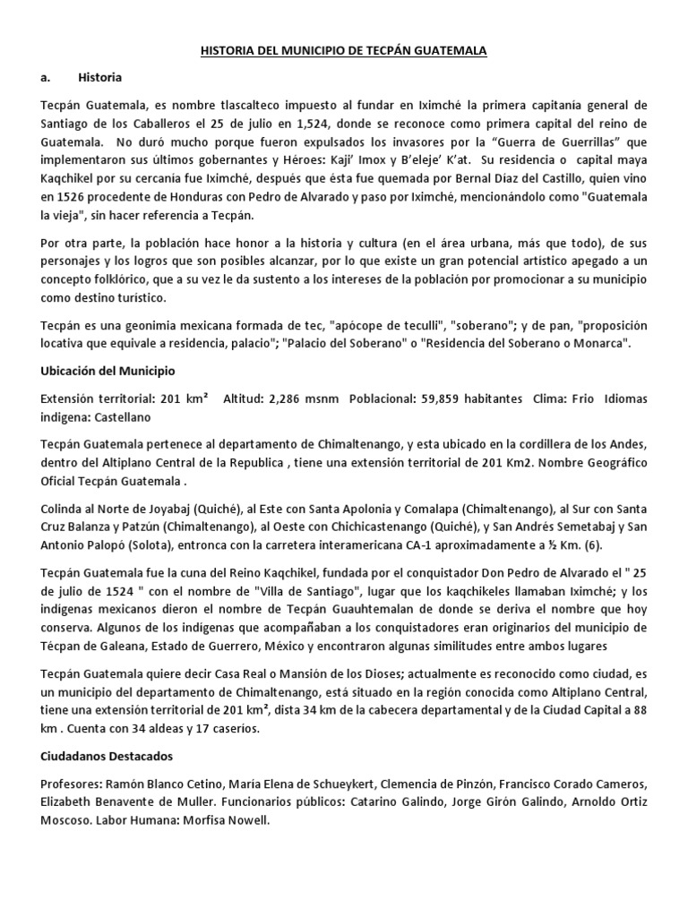 Historia Del Municipio de Tecpán Guatemala | PDF