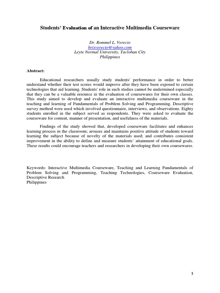 Students' Evaluation of An Interactive Multimedia Courseware | PDF | Instructional Design ...