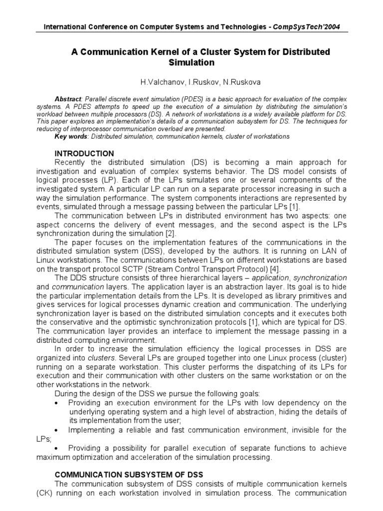 A Communication Kernel of A Cluster System For Distributed Simulation ...