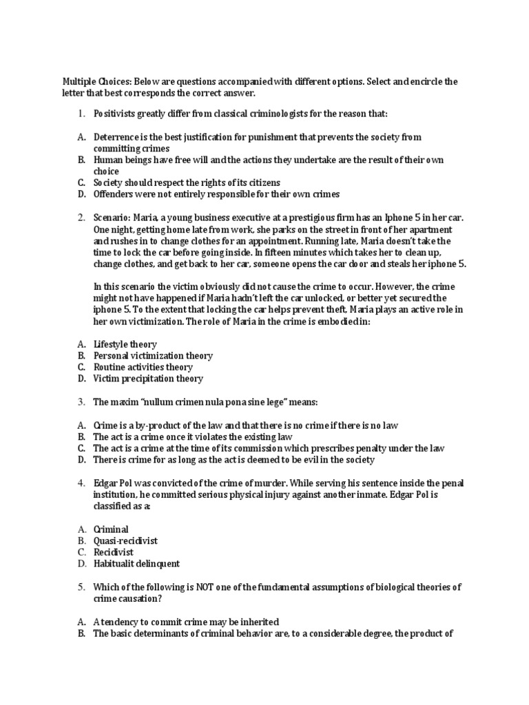 Intro To Crim 50 Review Questions | PDF | Criminology | Id