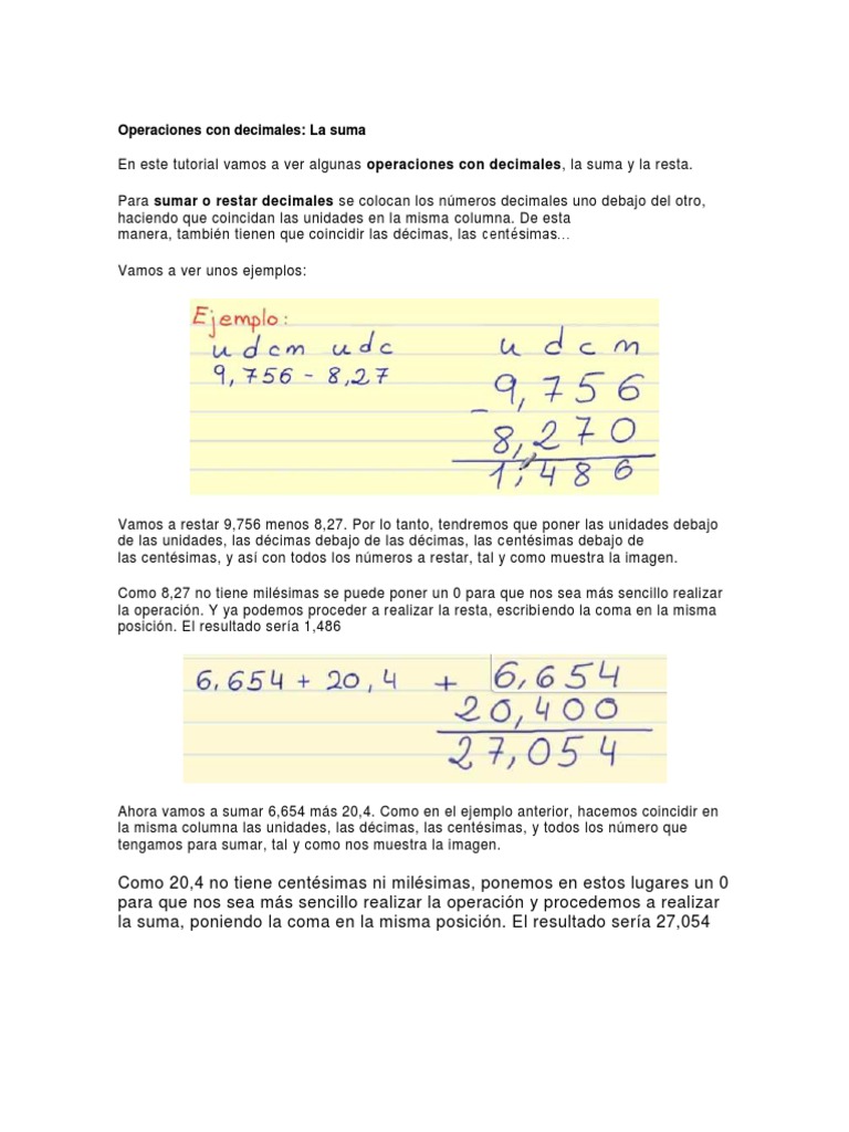 Operaciones Con Decimales | PDF