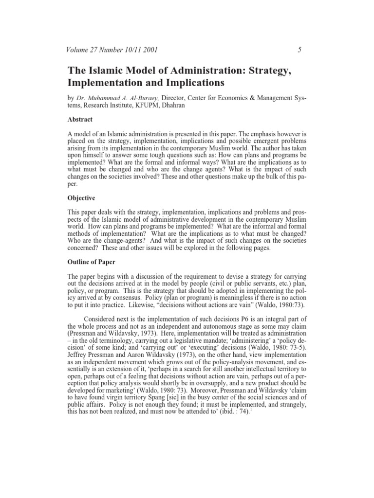 The Islamic Model of Administration Strategy Implementations and ...