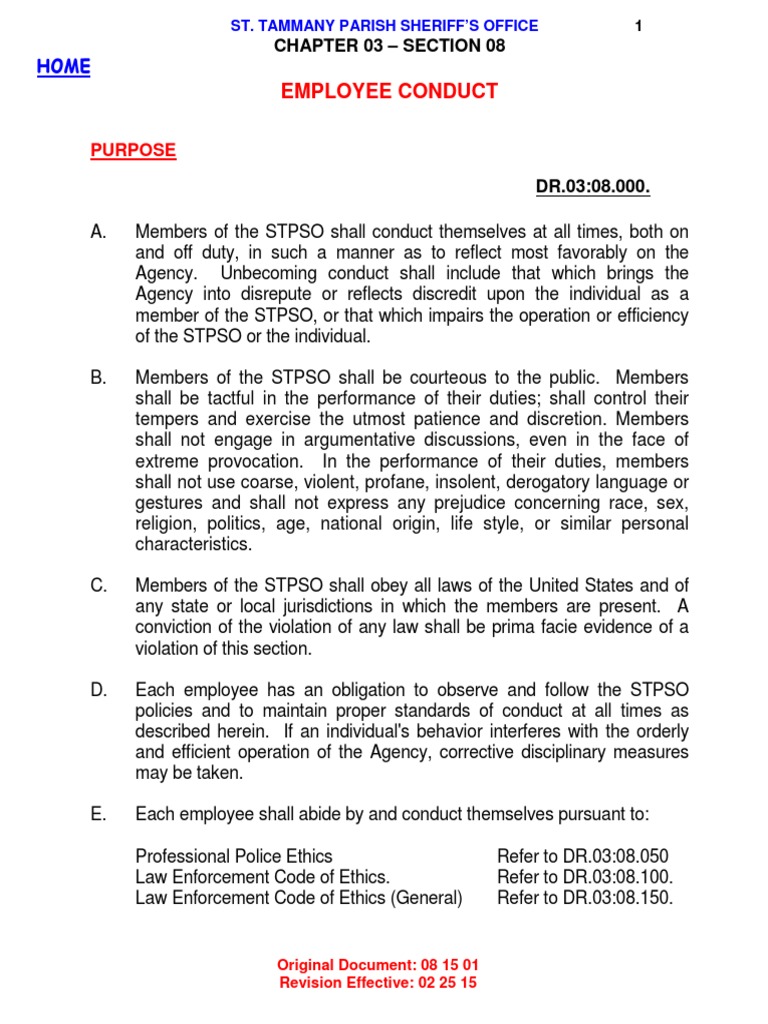 Employee Conduct Policy Stpso | PDF | Overtime | Police