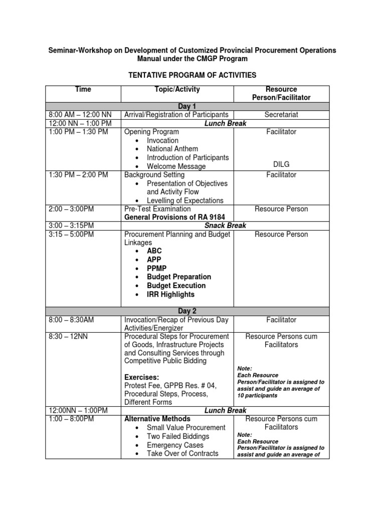 Tentative Program of Activities | PDF | Economies | Business