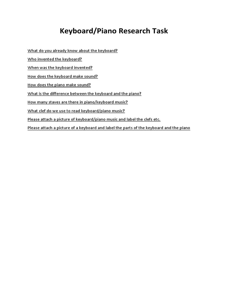 Keyboard Research Task | PDF | Clef | Keyboard Instruments