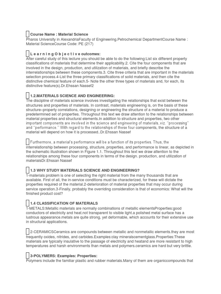 Material Science 1 | PDF | Materials Science | Metals