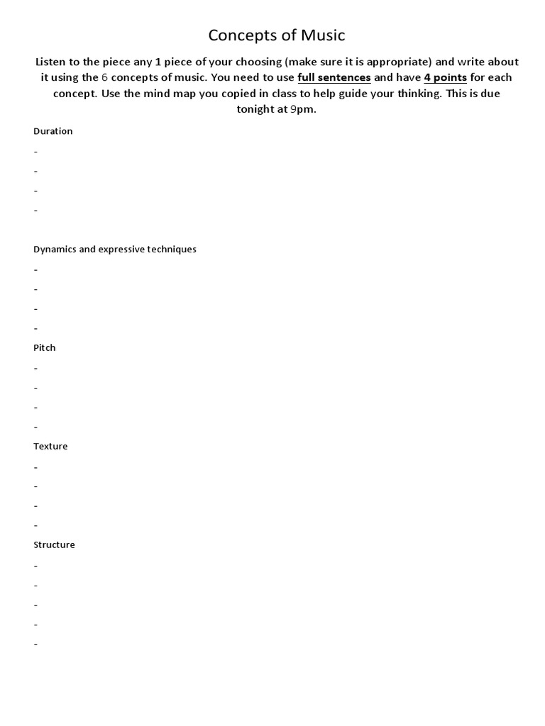 Concepts of Music Task | PDF | Cognition | Cognitive Science