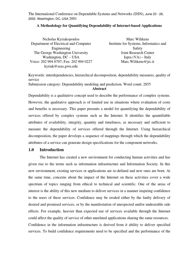 A Methodology For Quantifying Dependability of Internet-Based Applications | PDF | Internet ...