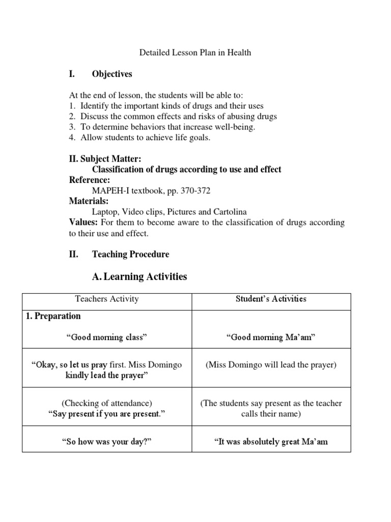 Detailed Lesson Plan in Drugs | PDF | Drugs | Stimulant