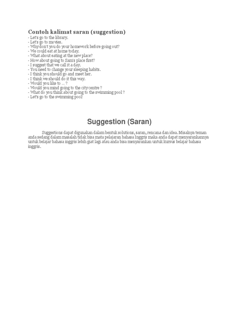 Contoh Kalimat Saran (Suggestion) | PDF