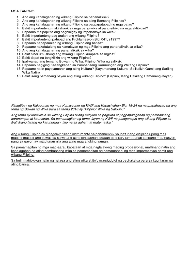 Mga Tanong | PDF