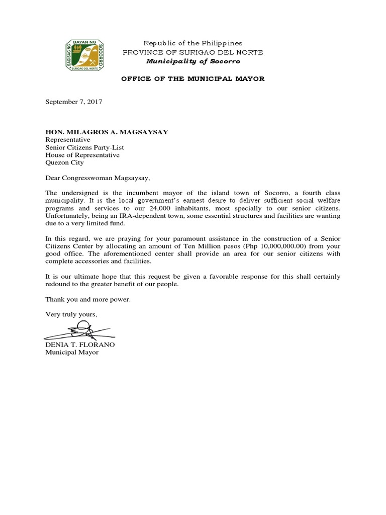 Letter Request For Senior Citizens Building | PDF