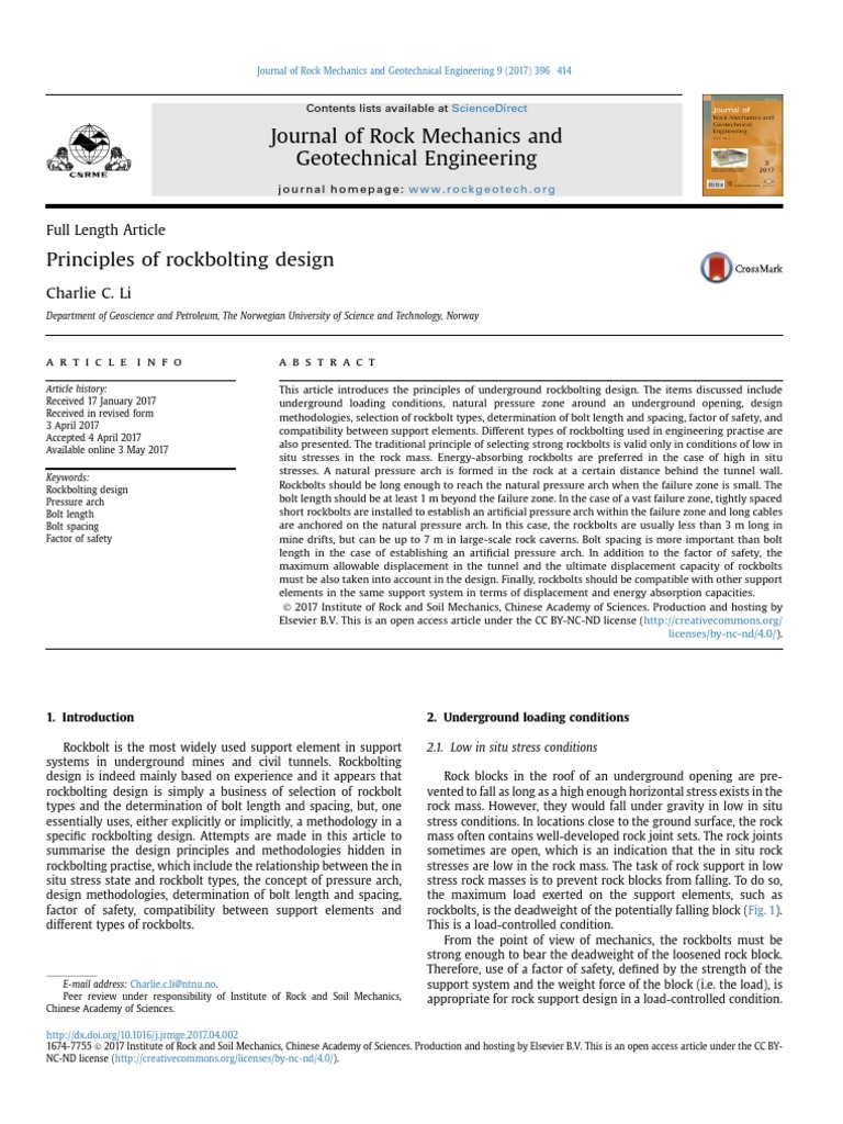 Principles of Rockbolting Design PDF | PDF | Stress (Mechanics ...
