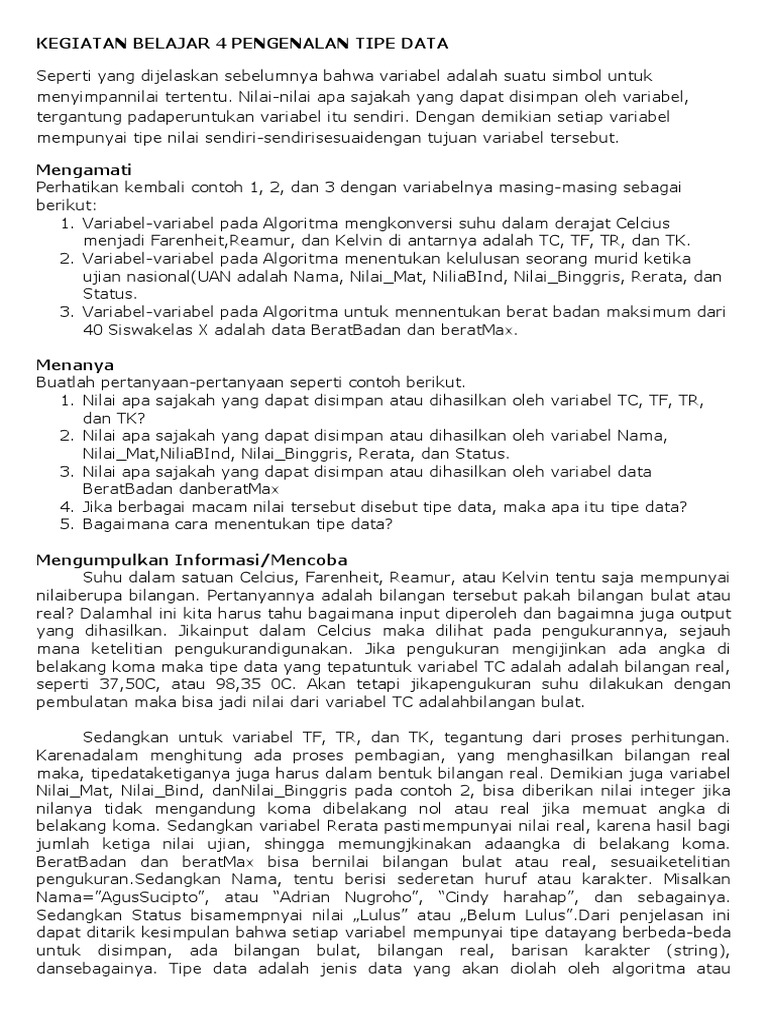 Pengenalan Tipe Data dalam Pemrograman | PDF