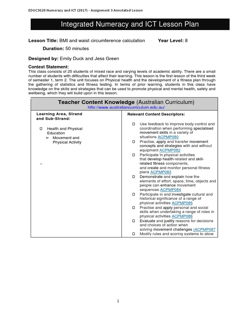 Integrated Numeracy and ICT Lesson Plan: Teacher Content Knowledge ...