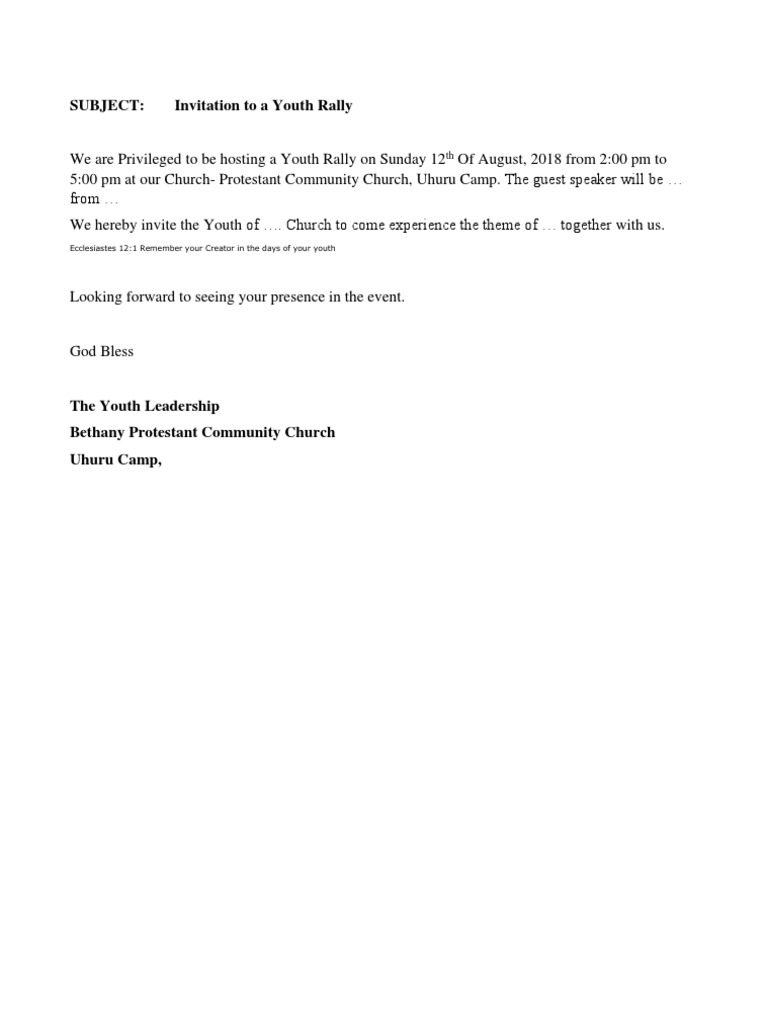 Youth Rally Invitation Letter | PDF | Christian Denominational Families ...