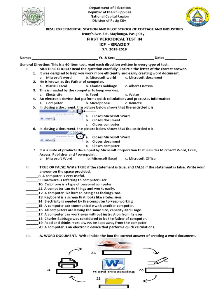 Grade 7 Periodical Test on Basic Computer Literacy and Microsoft Word ...