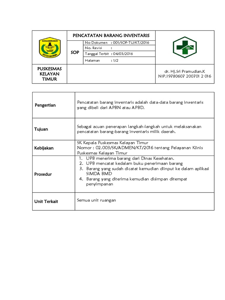 Sop Pencatatan Barang Inventaris | PDF