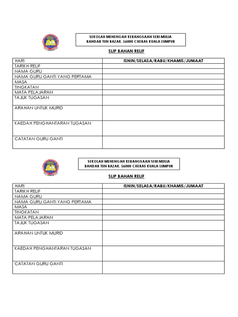 Contoh Slip Bahan Relif | PDF