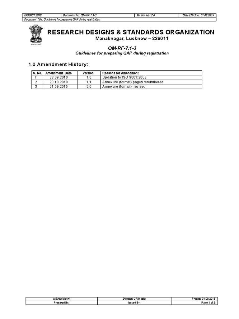 Guidelines for Quality Assurance Plans: Requirements and Template for ...
