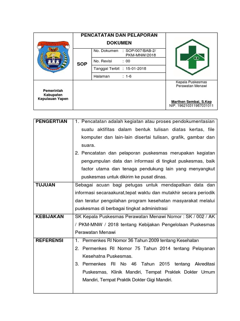2.3.7.4 Sop Pencatatan Dan Pelaporan Puskesmas | PDF