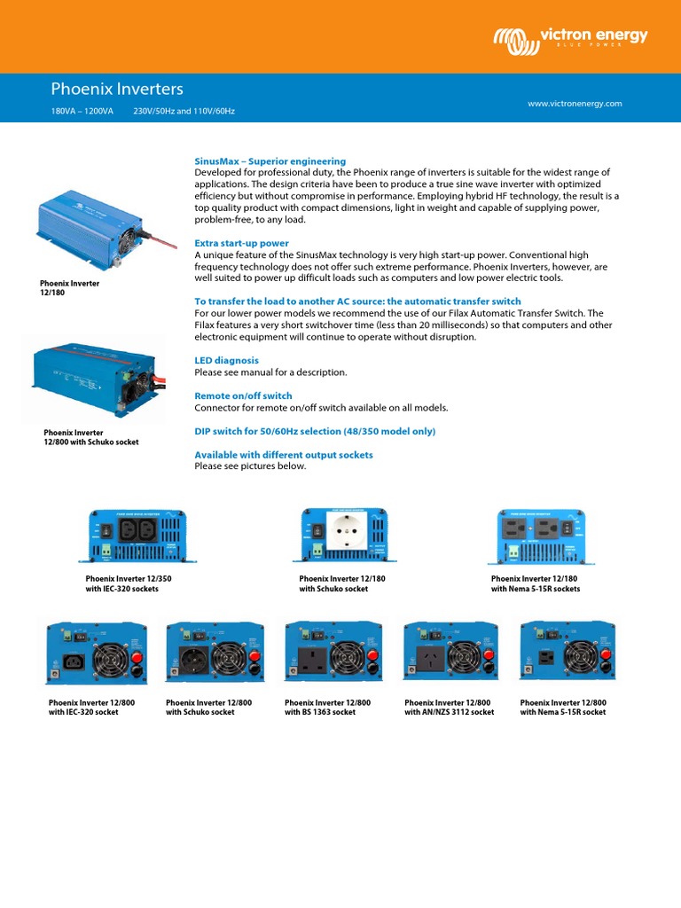 Datasheet Phoenix Inverter 180VA 1200VA EN 1 PDF | PDF | Power Inverter ...
