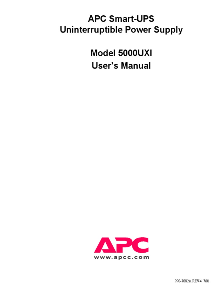 APC Smart-UPS Uninterruptible Power Supply Model 5000UXI User's Manual ...