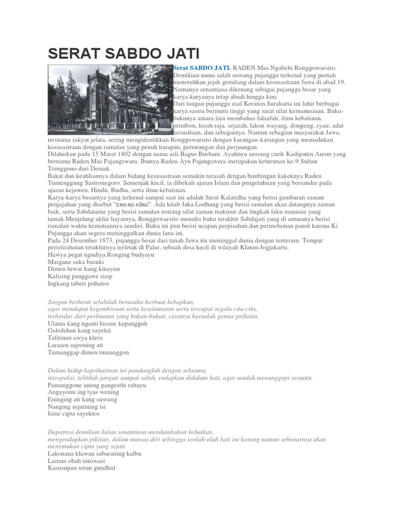Serat Sabdo Jati Ronggo Warsito | PDF