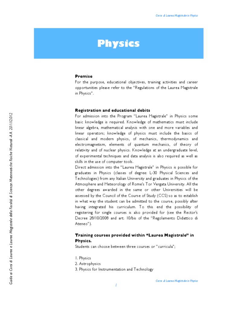 GUIDA LM PHYSICS - Agg - 13 07 PDF | PDF | Academic Degree | Thesis