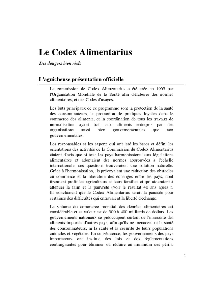Le Codex Alimentarius... Des Dangers Bien Réels | PDF | Bien-être