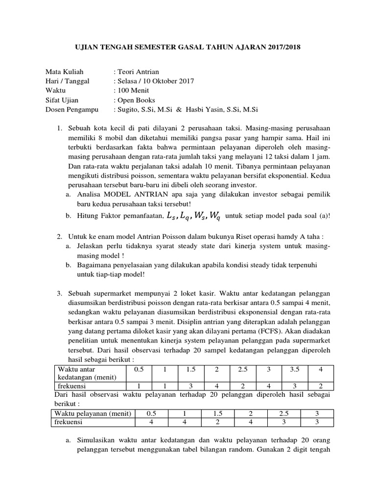 UTS Teori Antrian PDF | PDF | Teknologi & Rekayasa