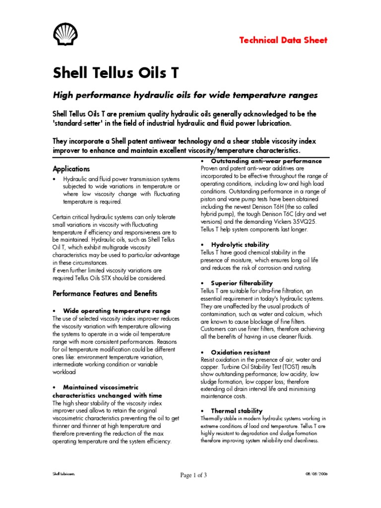 Shell Tellus Oil T37 | PDF | Motor Oil | Viscosity