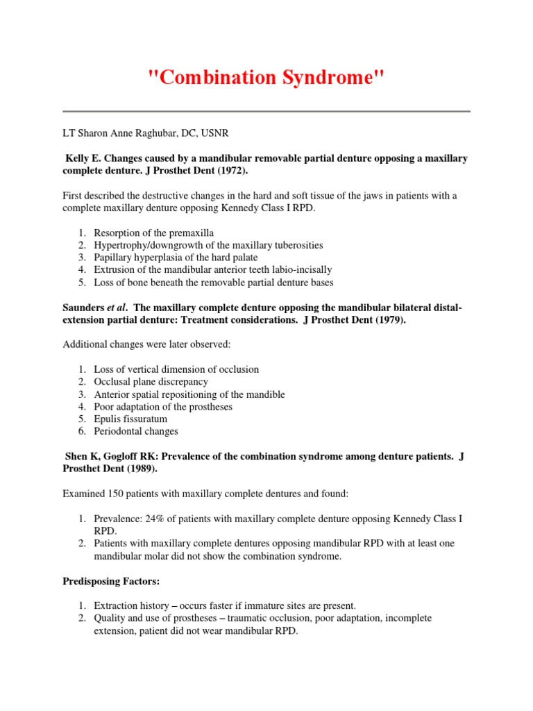 Combination Syndrome | PDF | Dentures | Human Tooth