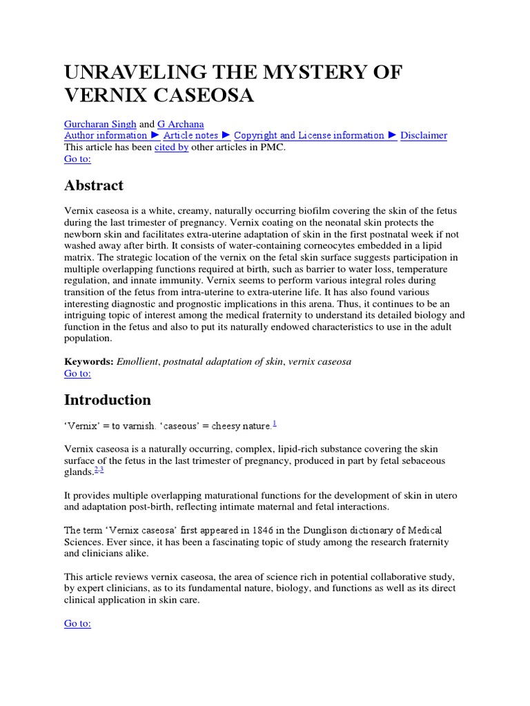 Unraveling The Mystery of Vernix Caseosa | PDF | Epidermis | Medical ...