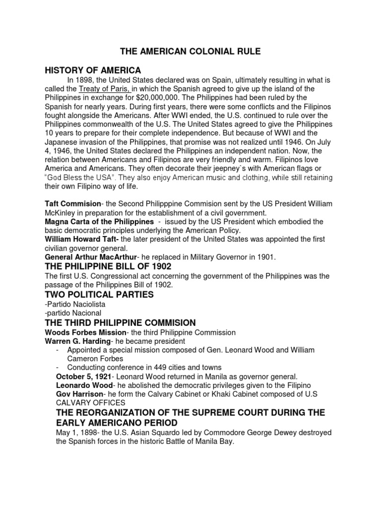 The American Colonial Rule History of America | PDF | Corregidor ...