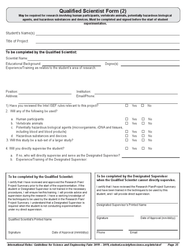 Qualified Scientist Form (2) : Student's Name(s) Title of Project | PDF ...