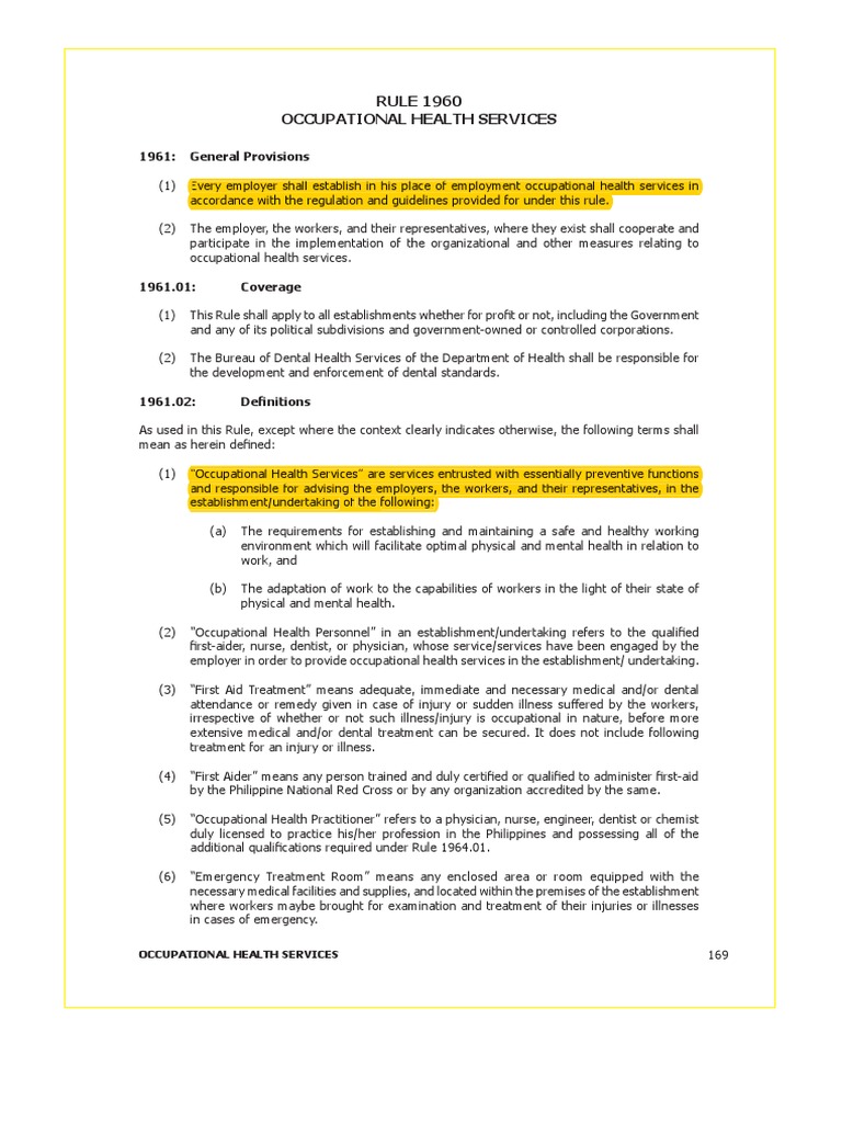 OSH Standards RULE 1960 | Occupational Safety And Health | Dentist