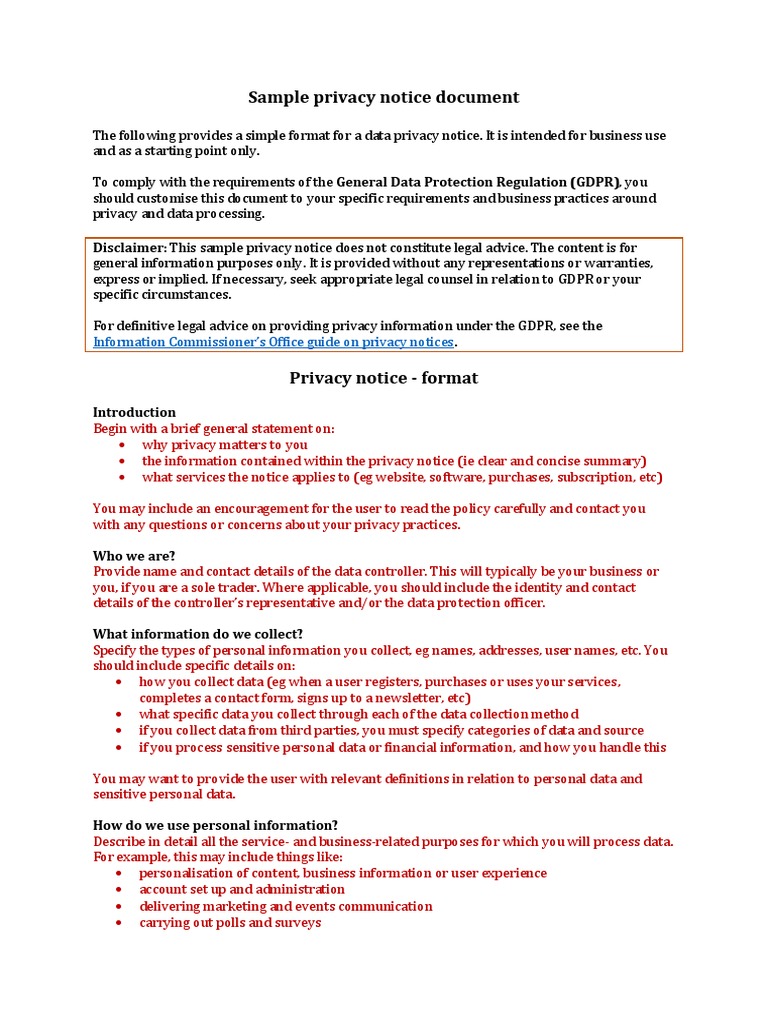 Sample Privacy Notice Document | PDF | Personally Identifiable ...