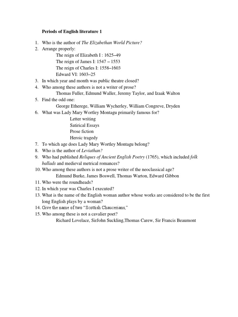 Overview of English Literature Periods | PDF | English Literature | Poetry