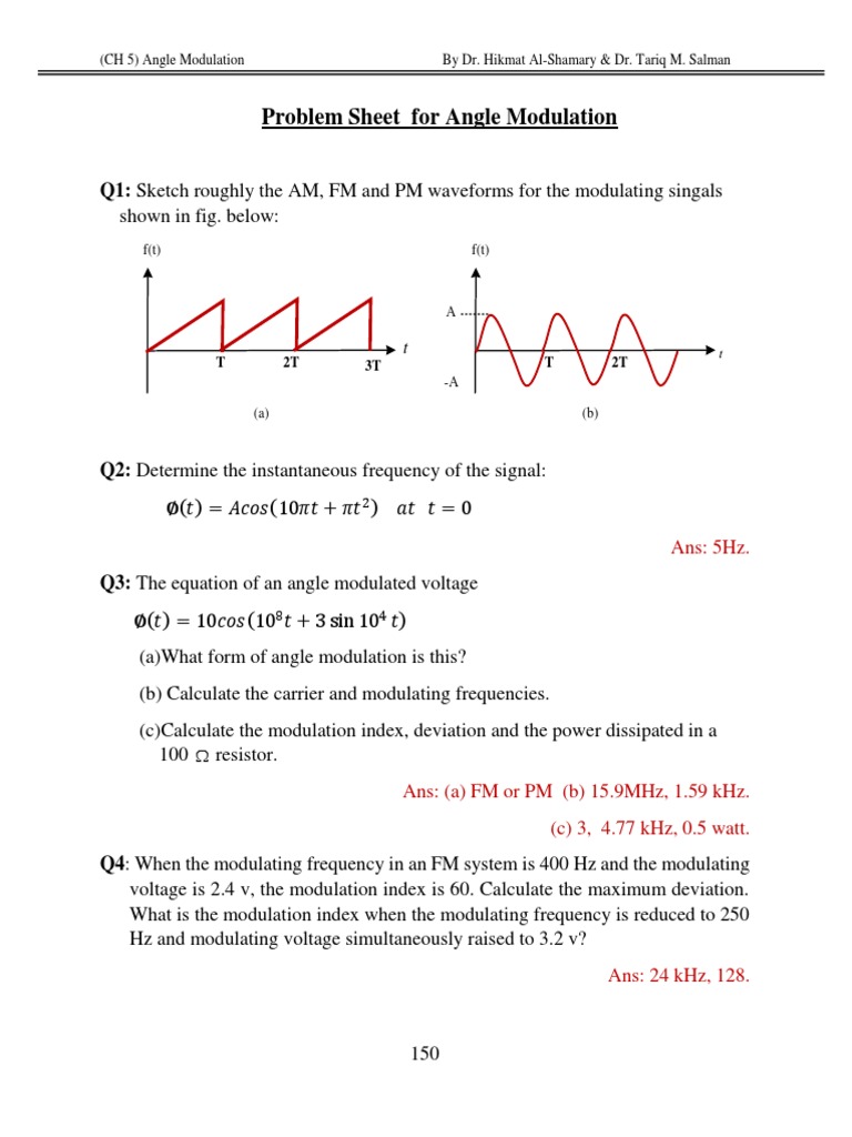 Angle Modulation Problems | PDF | Frequency Modulation | Bandwidth (Signal Processing)