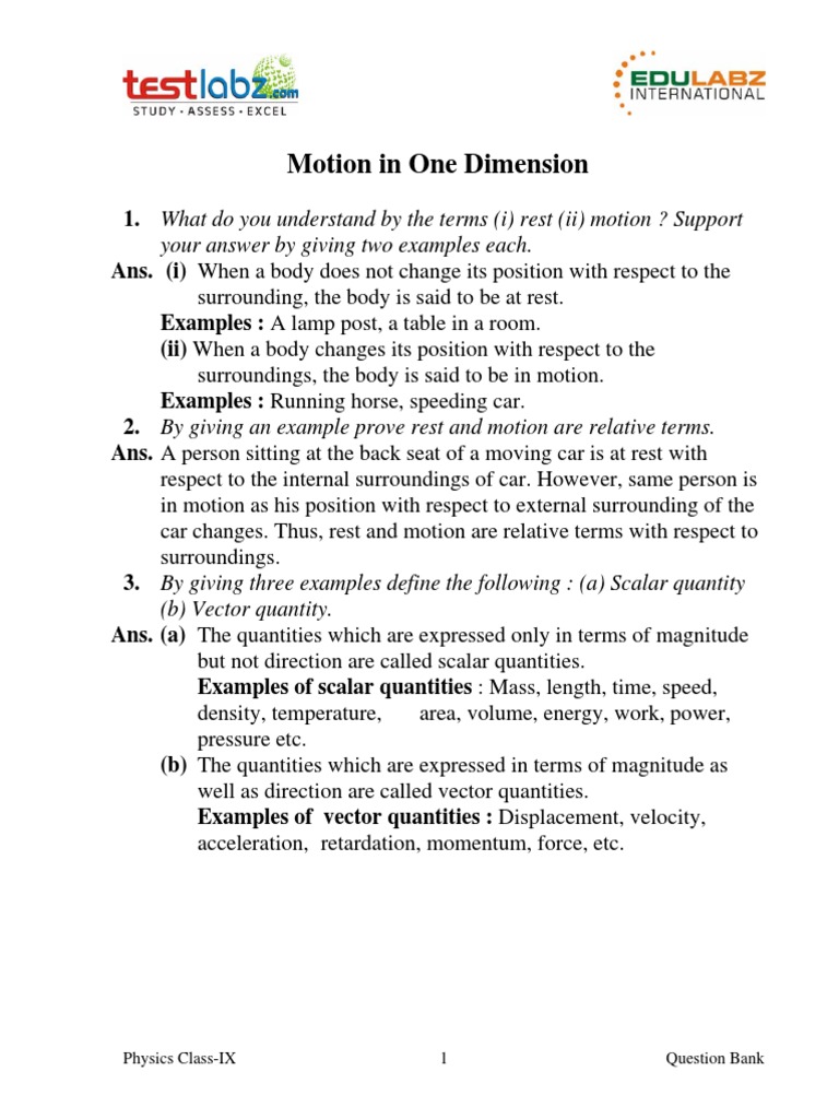 Motion in One Dimension | PDF | Velocity | Acceleration