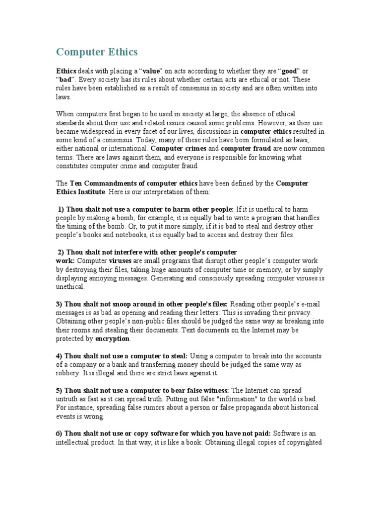 Computer Ethics | PDF | Copyright Infringement | Copyright