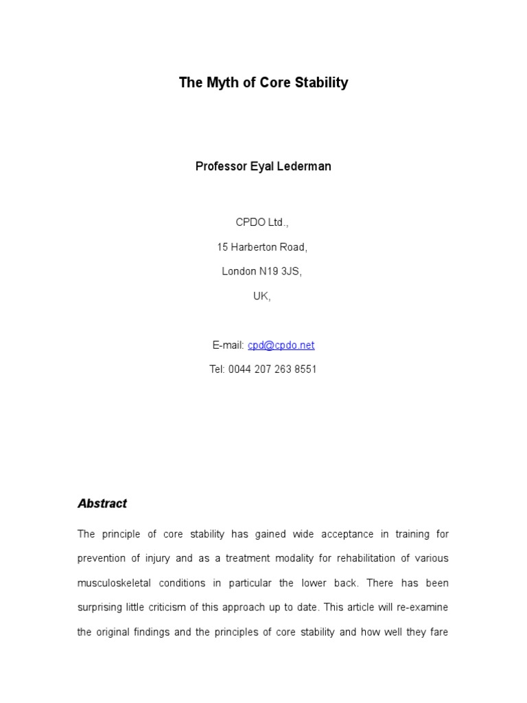The Myth of Core Stability: Professor Eyal Lederman | PDF | Abdomen ...