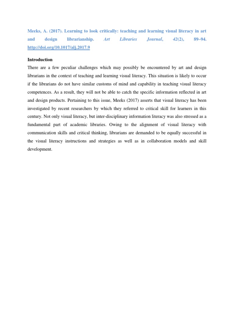 Meeks, A. (2017) - Learning To Look Critically: Teaching and Learning ...