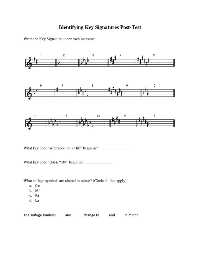 Key Signature Identification Test | PDF